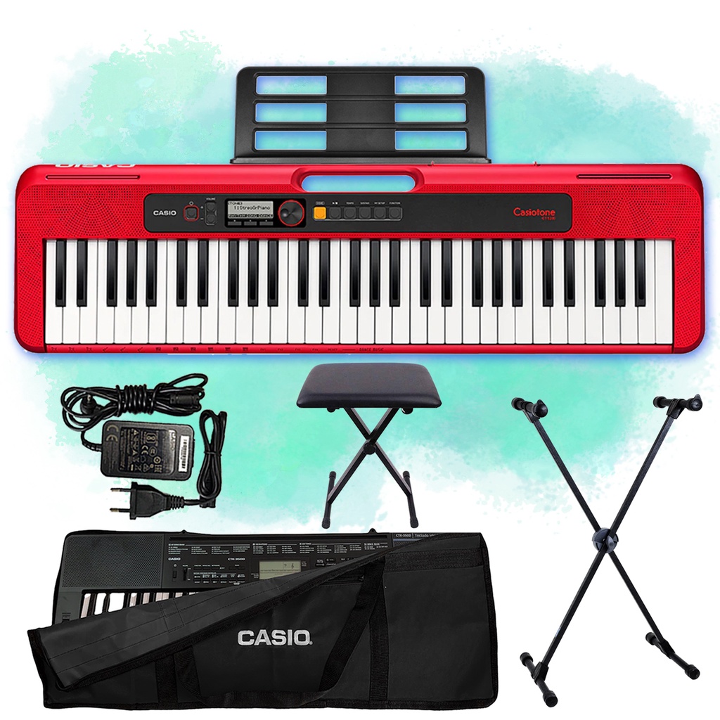 Kit Teclado Casio Tone CT-S200 RD Musical 61 Teclas Vermelho Completo ...