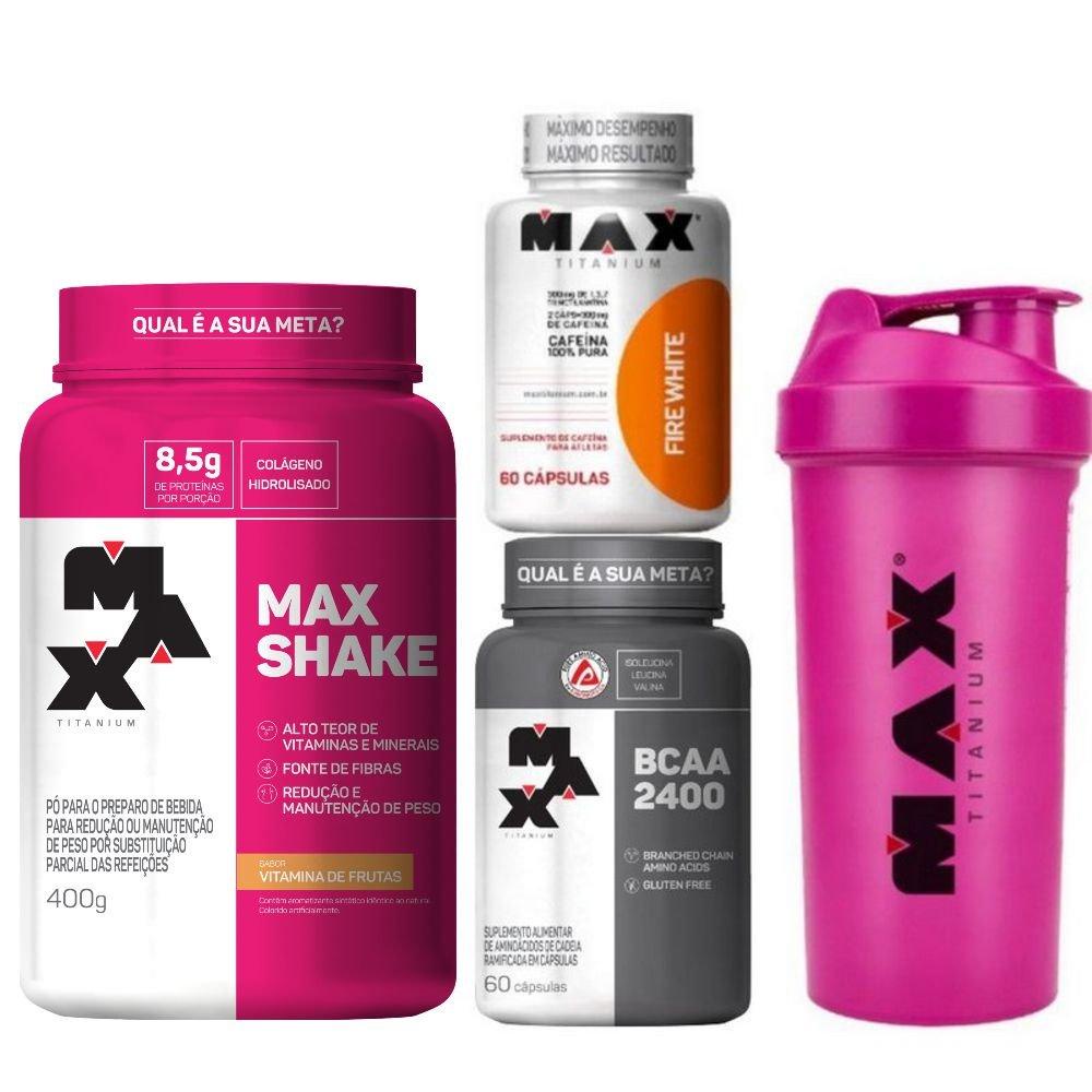 KIT SECA BARRIGA: Max Shake + BCAA 2400 + Fire White + Coqueteleira ...