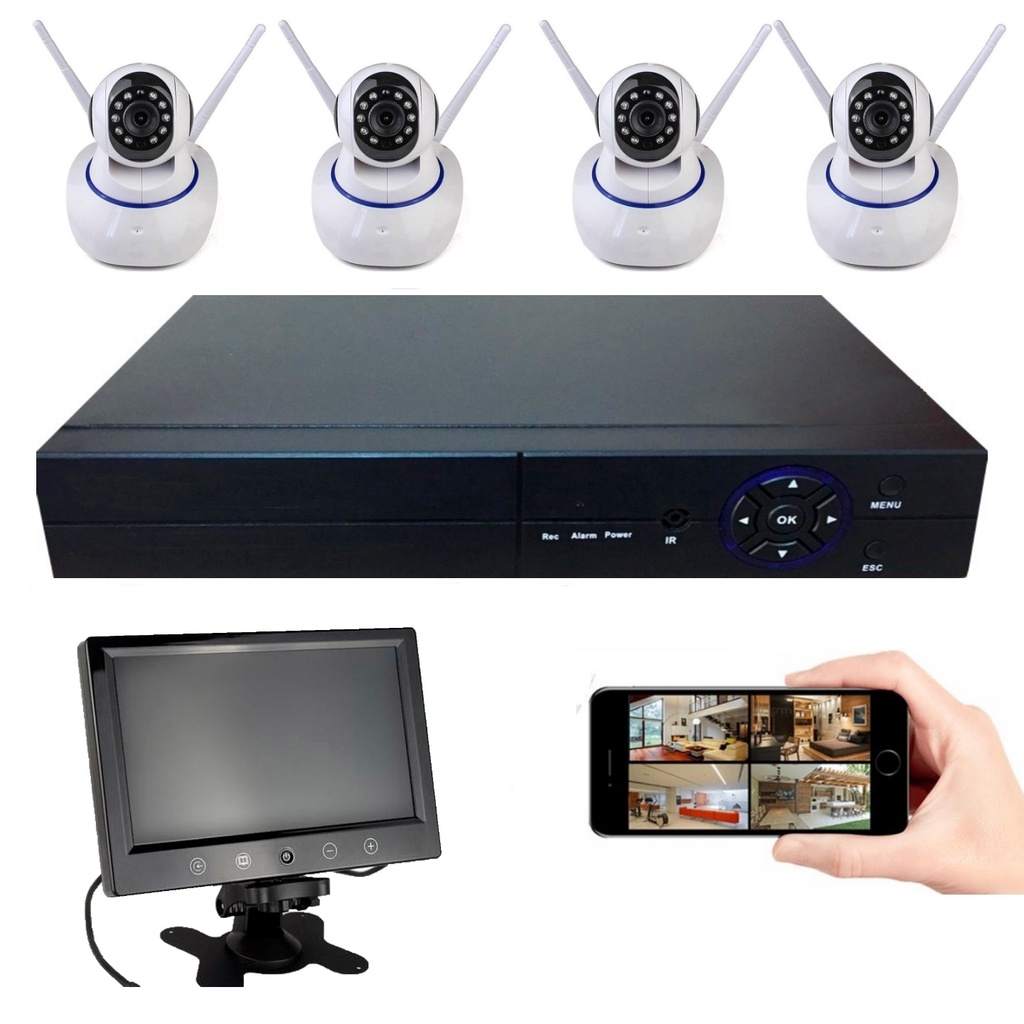 Kit 4 Câmeras Ip Wifi 360° App Yoosee + Dvr Nvr 4ch+monitor - Escorrega ...