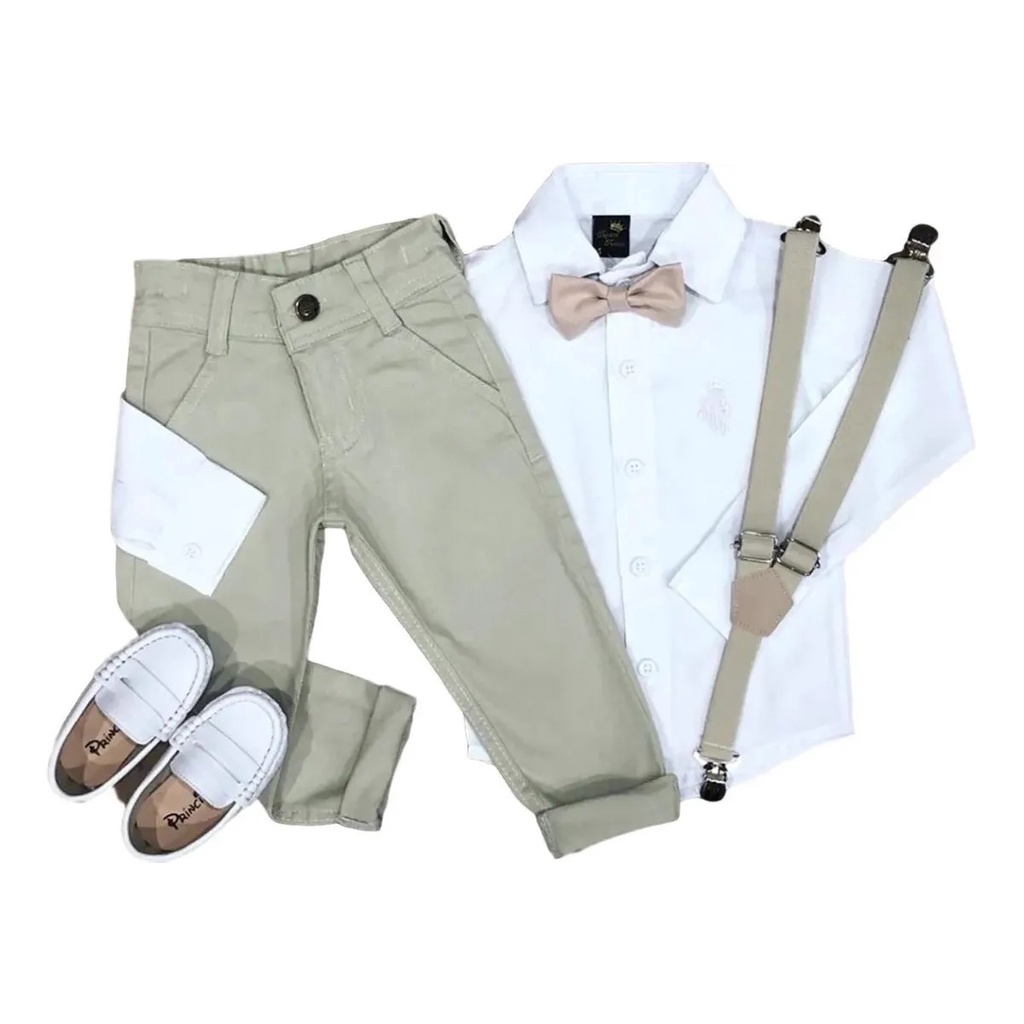 Conjunto Roupa Social Infantil Camisa + Calça gravata suspensório ...