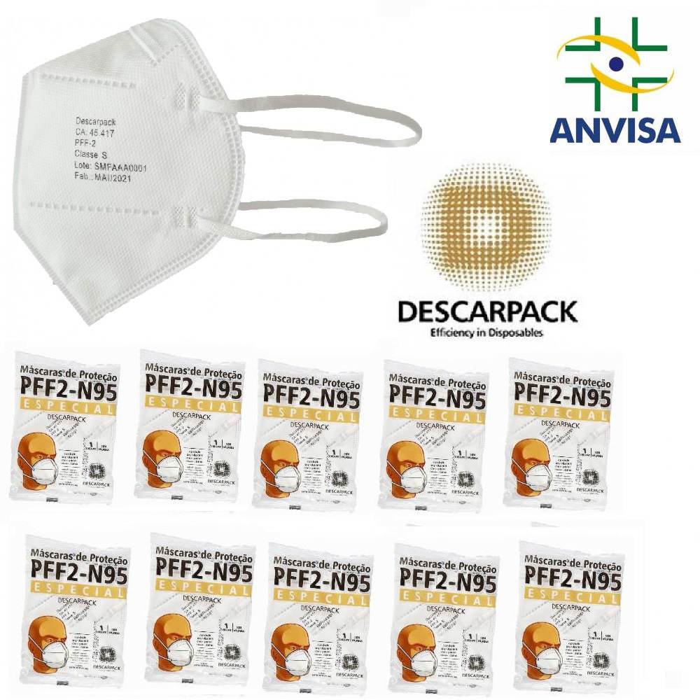 Kit 10 Mascaras Protecao N95 PFF2 Especial Branca Descarpack | Shopee Brasil
