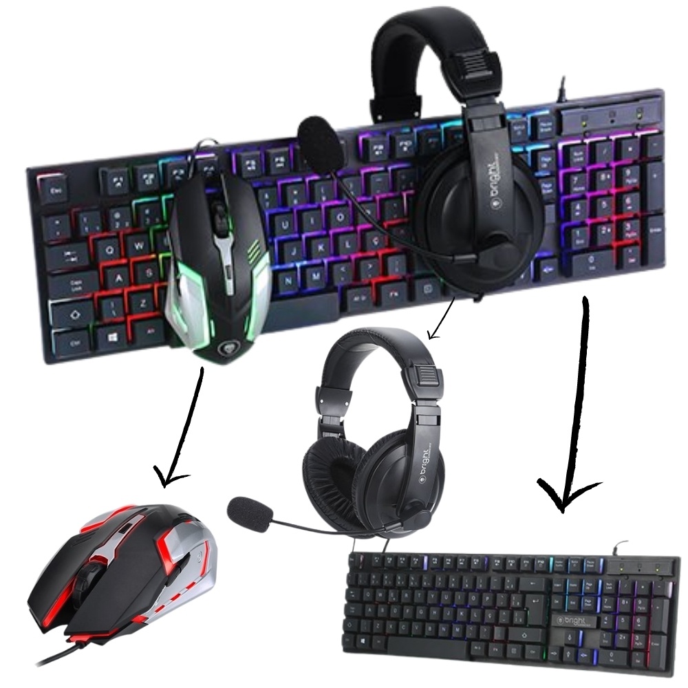 Combo Kit Gamer Mouse Teclado Headset Bright Cb02 Tmh 0543 | Shopee Brasil