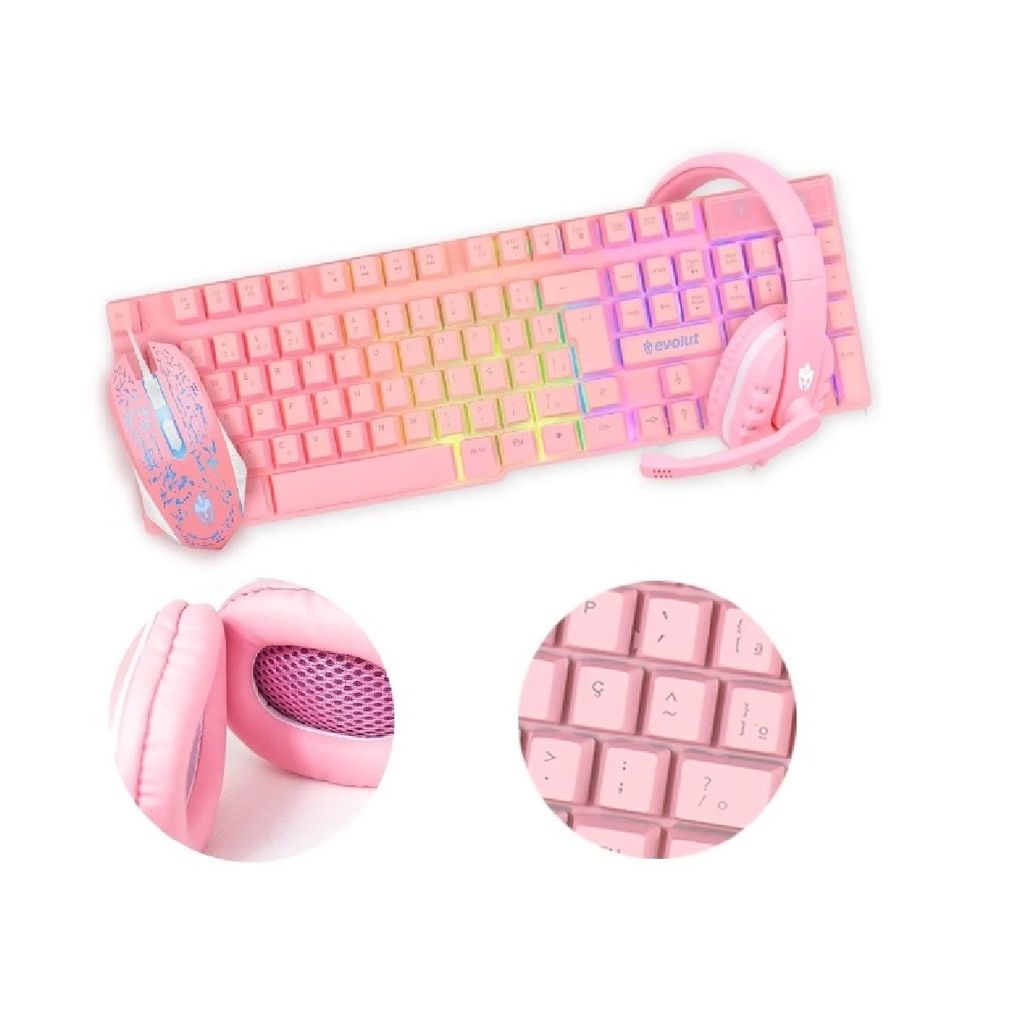 Kit Gamer Rosa Teclado Gamer Mouse Gamer Headset Gamer | Shopee Brasil