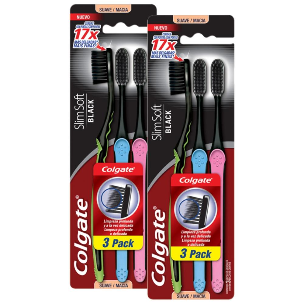 Kit 2 x Escova Dental Colgate Slim Soft Black x 3 unidades (total de 6 ...