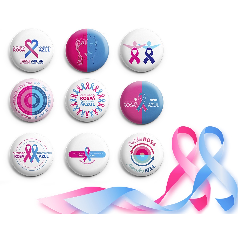Kit Bottons 50un/100un Outubro Rosa & Novembro Azul Broche Campanha(3 ...