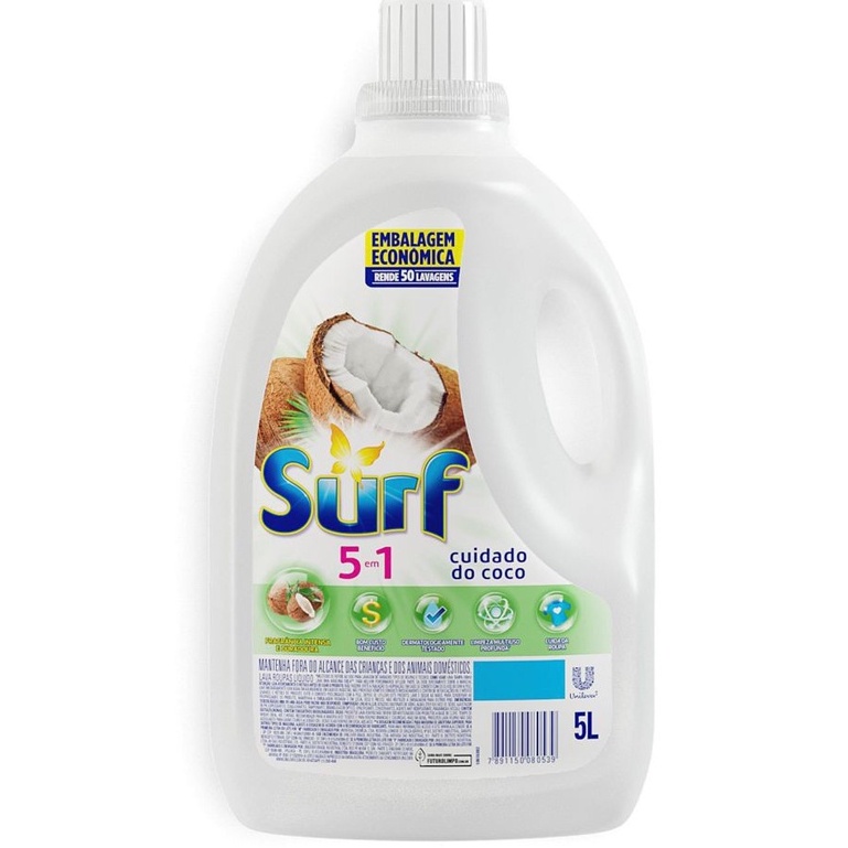 Sabão Líquido Surf 5 Em1 Cuidado do Coco 5L lava roupas - Escorrega o Preço