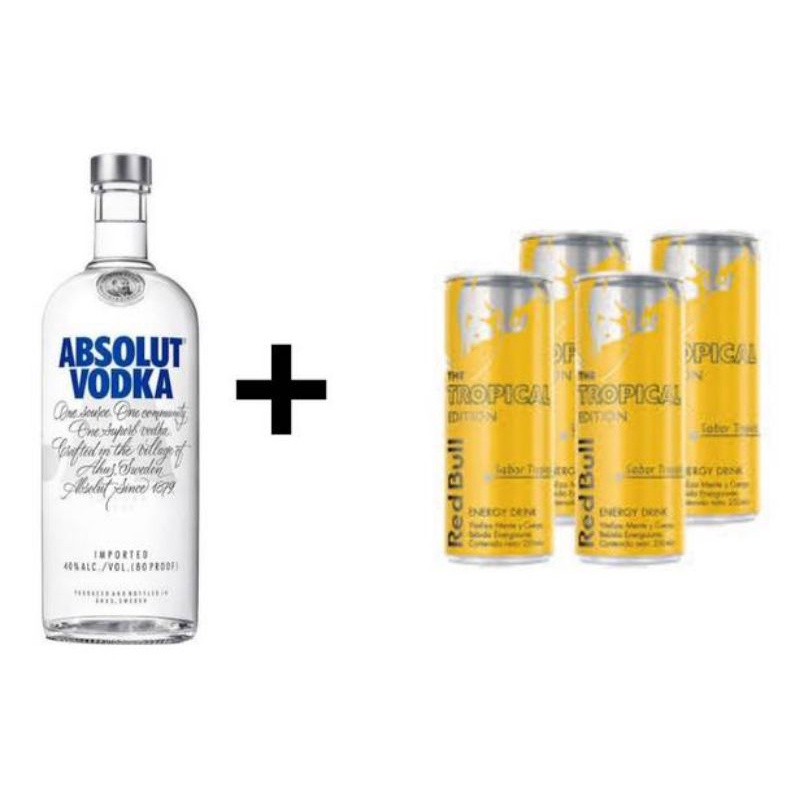 Combo Vodka Absolut 1l + 4 Red Bull Tropical 250ml | Shopee Brasil