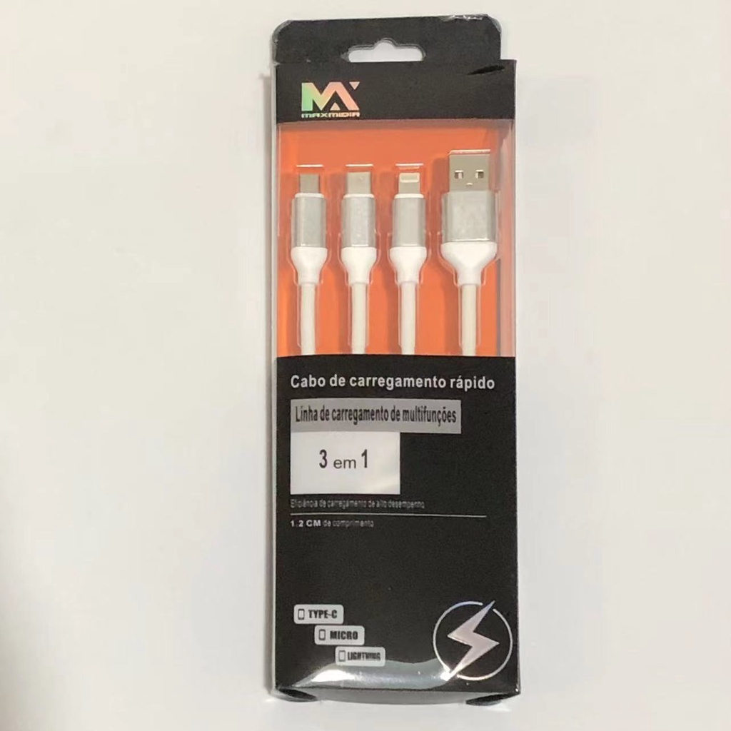 Cabo 3 em 1 diversas cores V8 - iPhone - Tipo C (Maxmidia) | Shopee Brasil