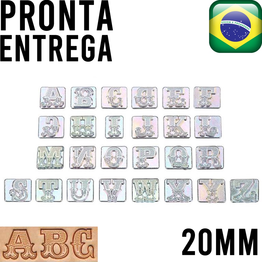 Jogo De Letras Alfabeto Para Escrever Em Couro 2,0 Cm | Shopee Brasil
