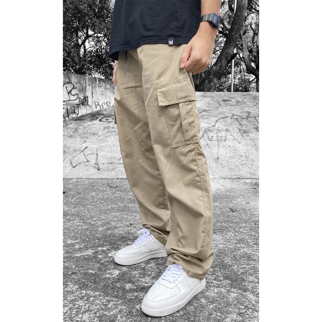 Calça Cargo Skate Preta Bege Caqui Streetwear Retro 5 Bolsos Masculina