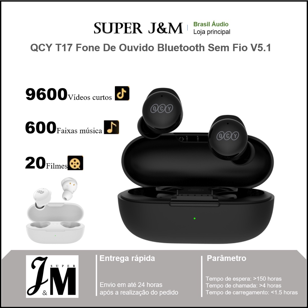 QCY T17 Earbuds Sem Fio Bluetooth 5.1 Touch Controle De Baixa Latência Fones De Ouvido Para ...