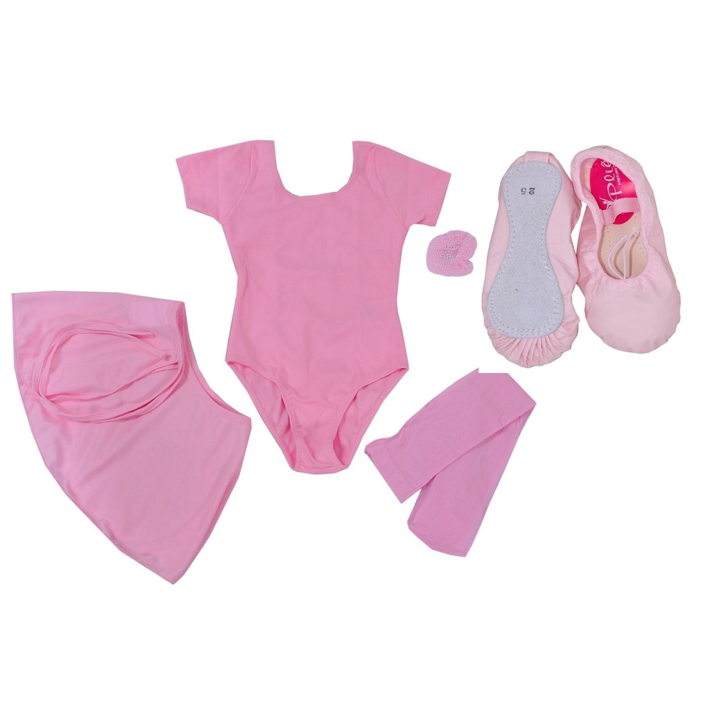Roupa de Ballet Infantil Com Collant Manguinha Curta Completo Para ...