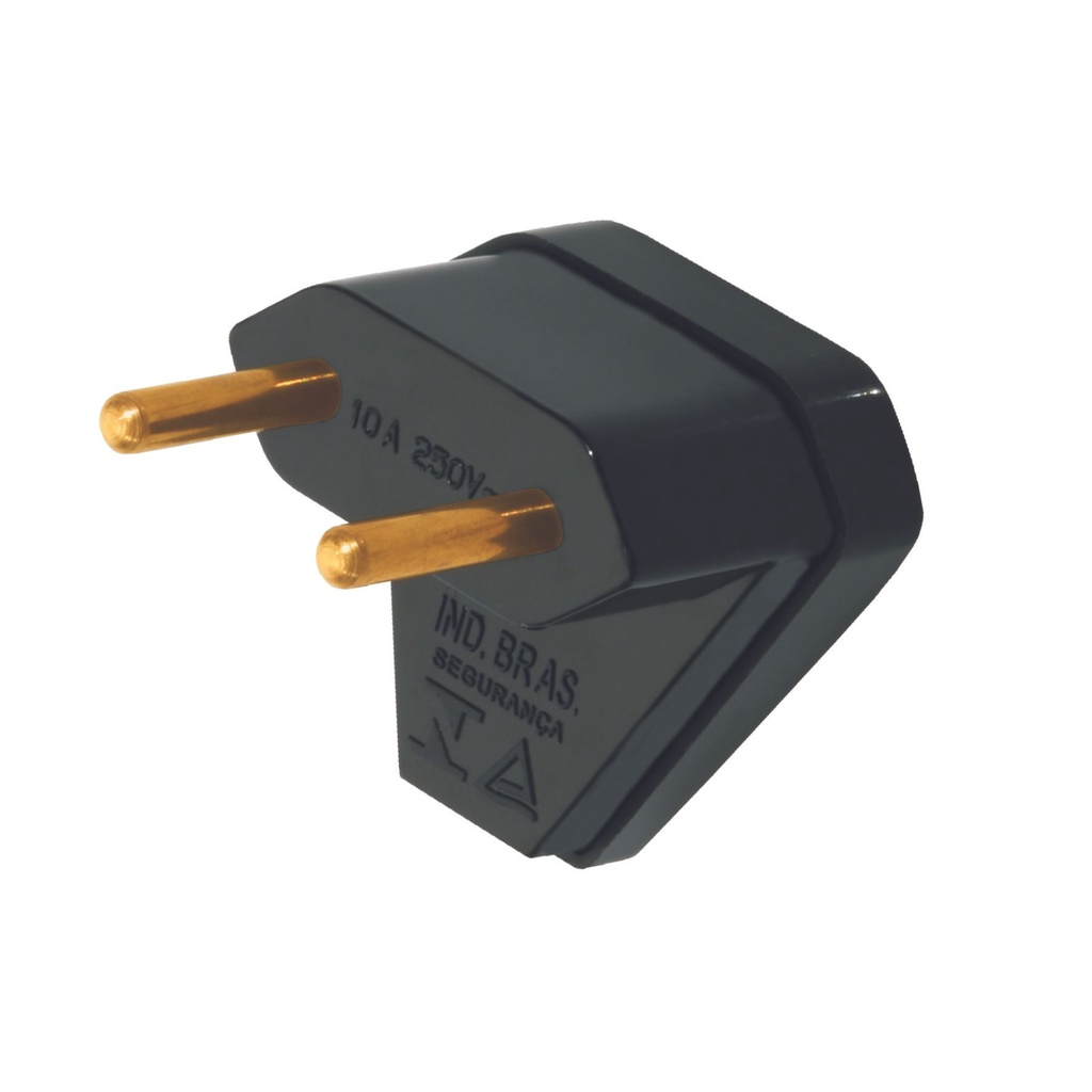 PLUGUE FAME PEQUENO BIPOLAR 2P - 10A/250V - PRETO - SOBREPOR Original ...