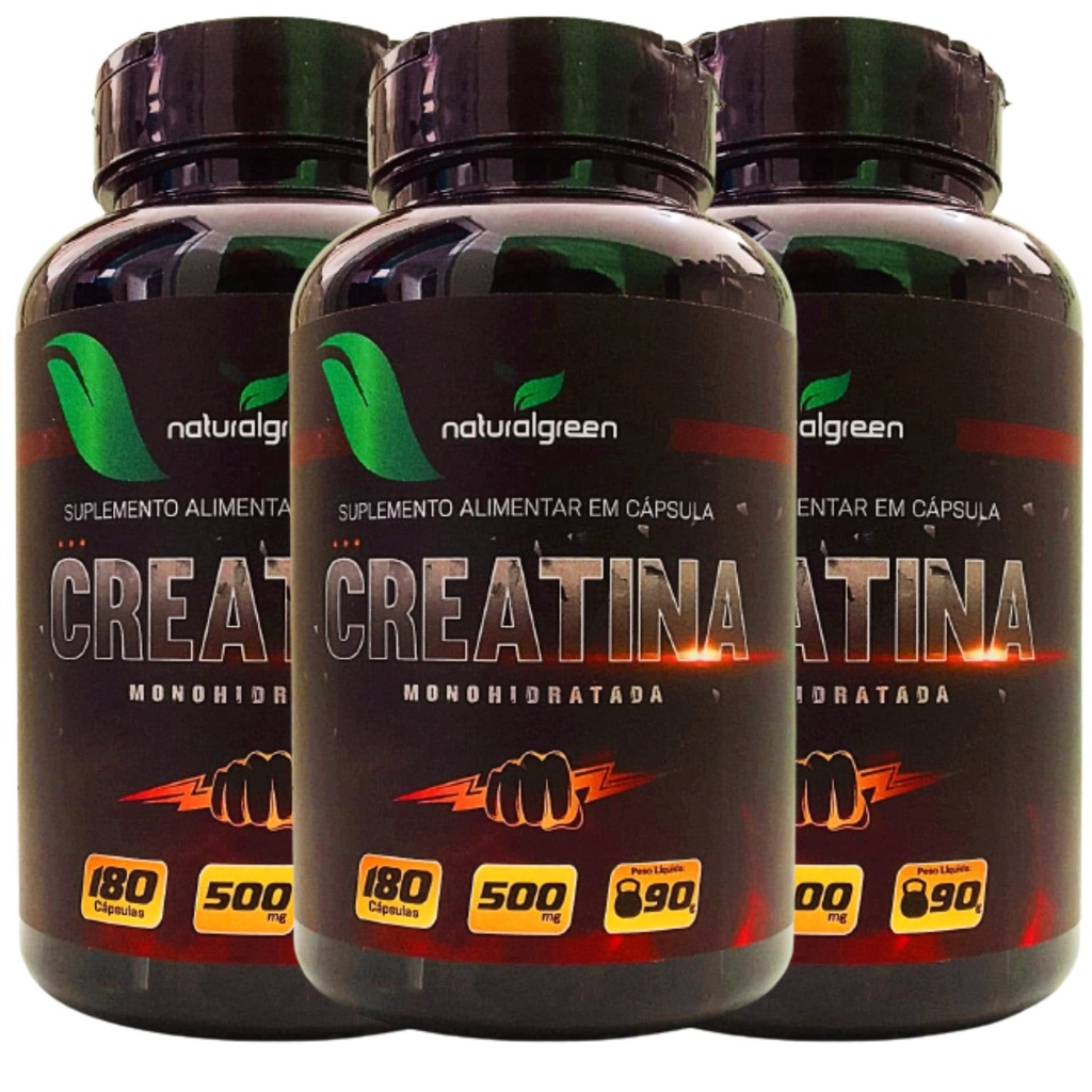 Creatina Monohidratada Naturalgreen - 180 cápsulas de 500mg para melhor ...