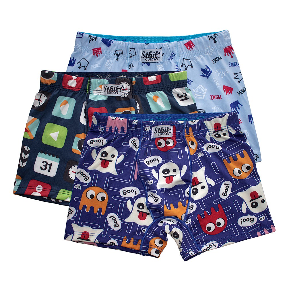 Cueca box infantil microfibra estampada com cós largo | Shopee Brasil