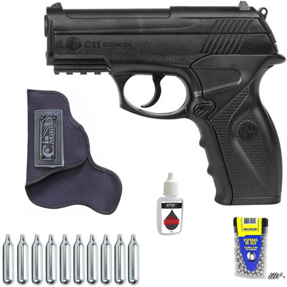 Pistola Airgun / Airsoft WG C11 a Gás Co2 6mm - Wingun + 10 cilindros + esfera 6mm + Coldre ...
