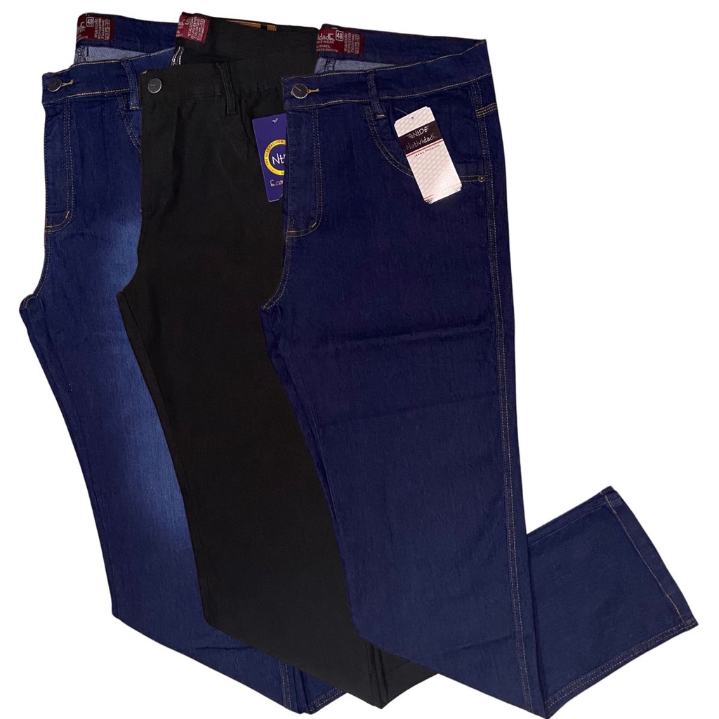Kit 3 Calca Jeans Masculina Plus Size Basica Tradicional Com Elastano