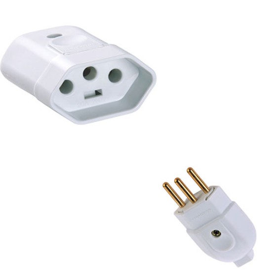 Plugue Macho + Plugue Fêmea de 3 Pontas 20A/250V Branco - Tramontina ...