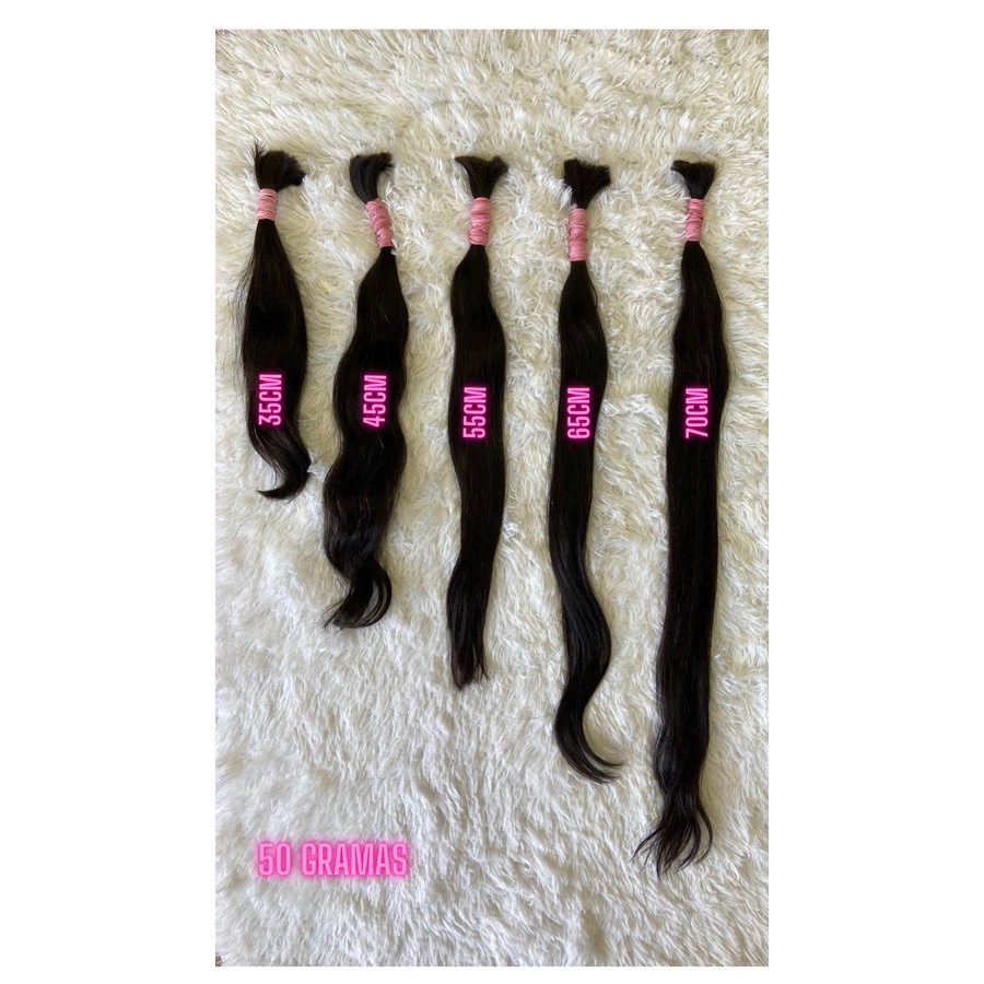 50 gramas cabelo humano natural liso ondulado mega hair - Tamanho 35 ...