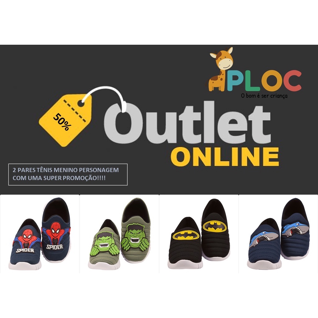 KIT 2 PARES OUTLET (SORTIDO) Tênis Infantil Menino Meia Calce Fácil ...