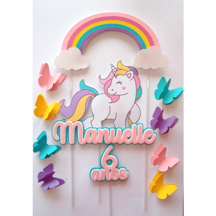 Topper de Bolo Personalizado UNICÓRNIO 3D | Shopee Brasil