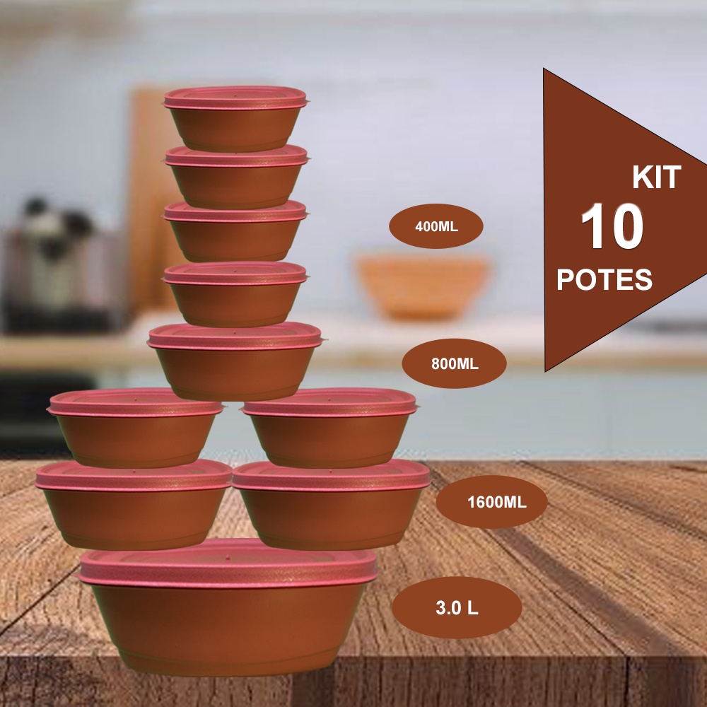 Kit 10 Potes tamanhos variados, Potes Herméticos com Tampa ...