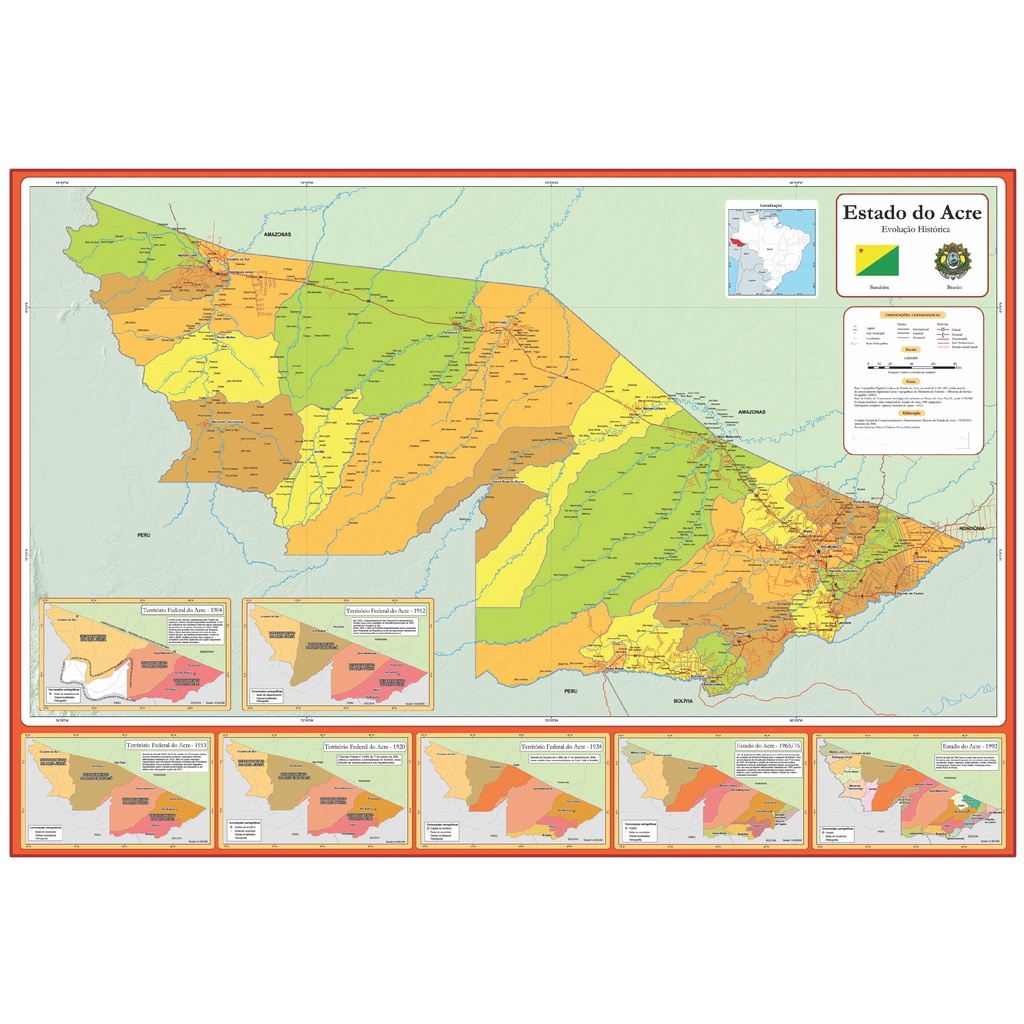 Mapa Estado Do Acre Politico Rodoviario Gigante Poster Geografico ...