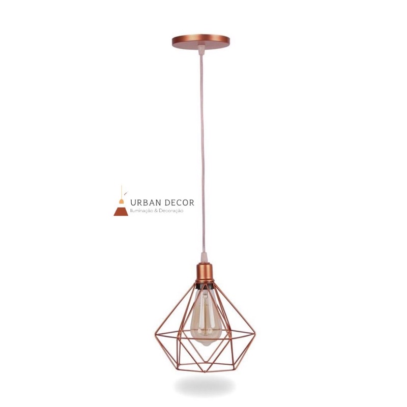 Lustre Pendente Diamante Rose Gold Aramado Luminaria Vintage Diamante ...