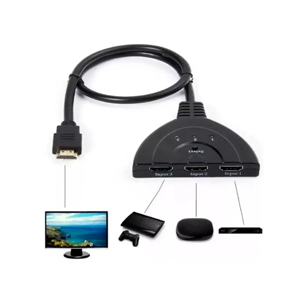 Hub Adaptador Hdmi Switch HDTV 3x1 Com 3 Portas 1080p Para Televisão ...