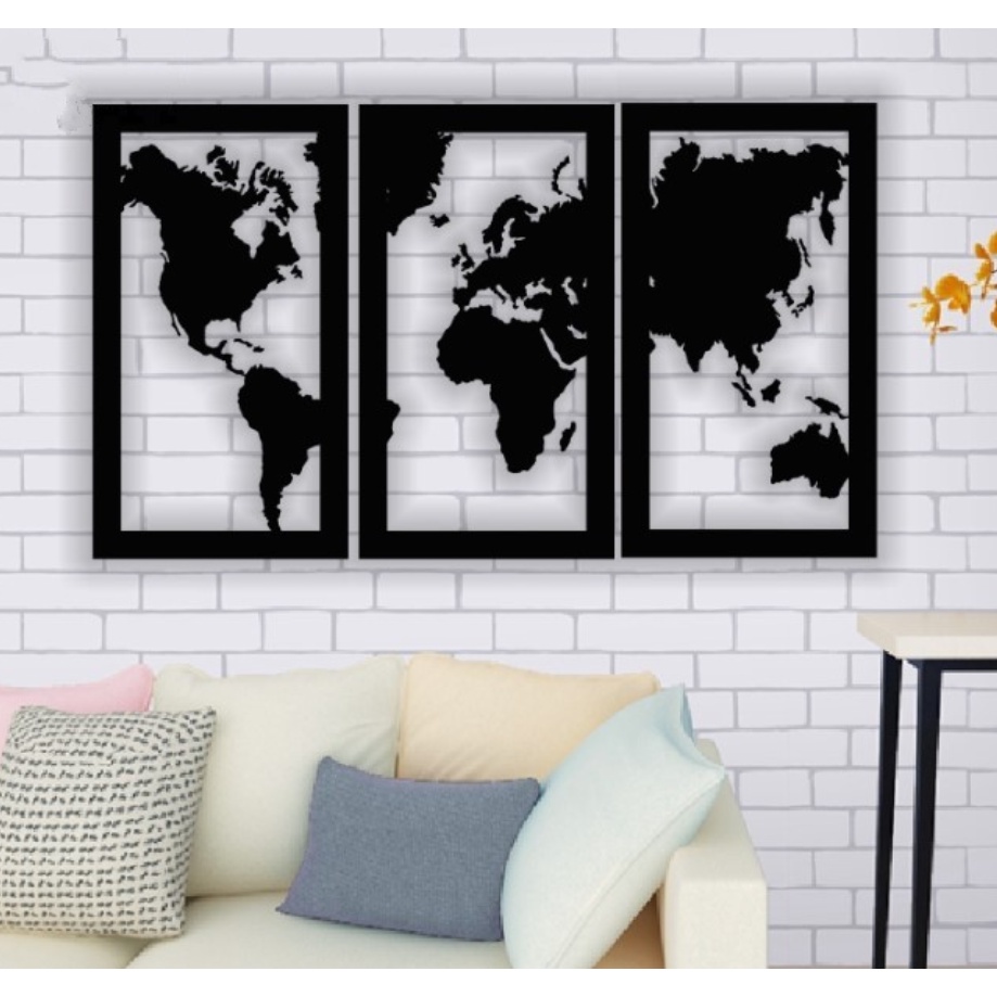 Quadros Mapa Mundi Decorativos Sala Quarto em mdf 3mm preto | Shopee Brasil