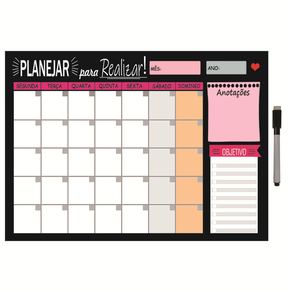 Quadro Planejador de Metal Mensal 29x40cm + Caneta | Shopee Brasil