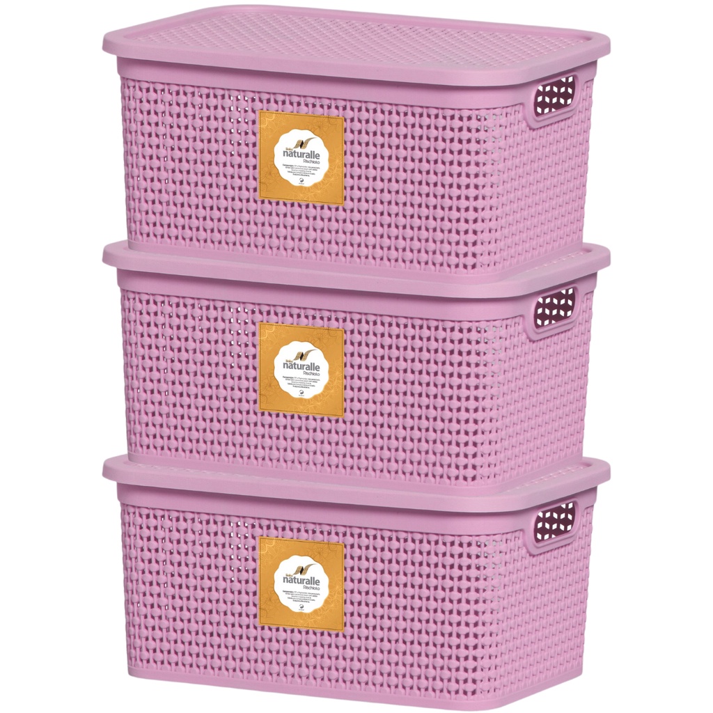 Kit Com 3 Caixas Organizadoras Cesto Multiuso Rattan Com Tampa 7.5 ...