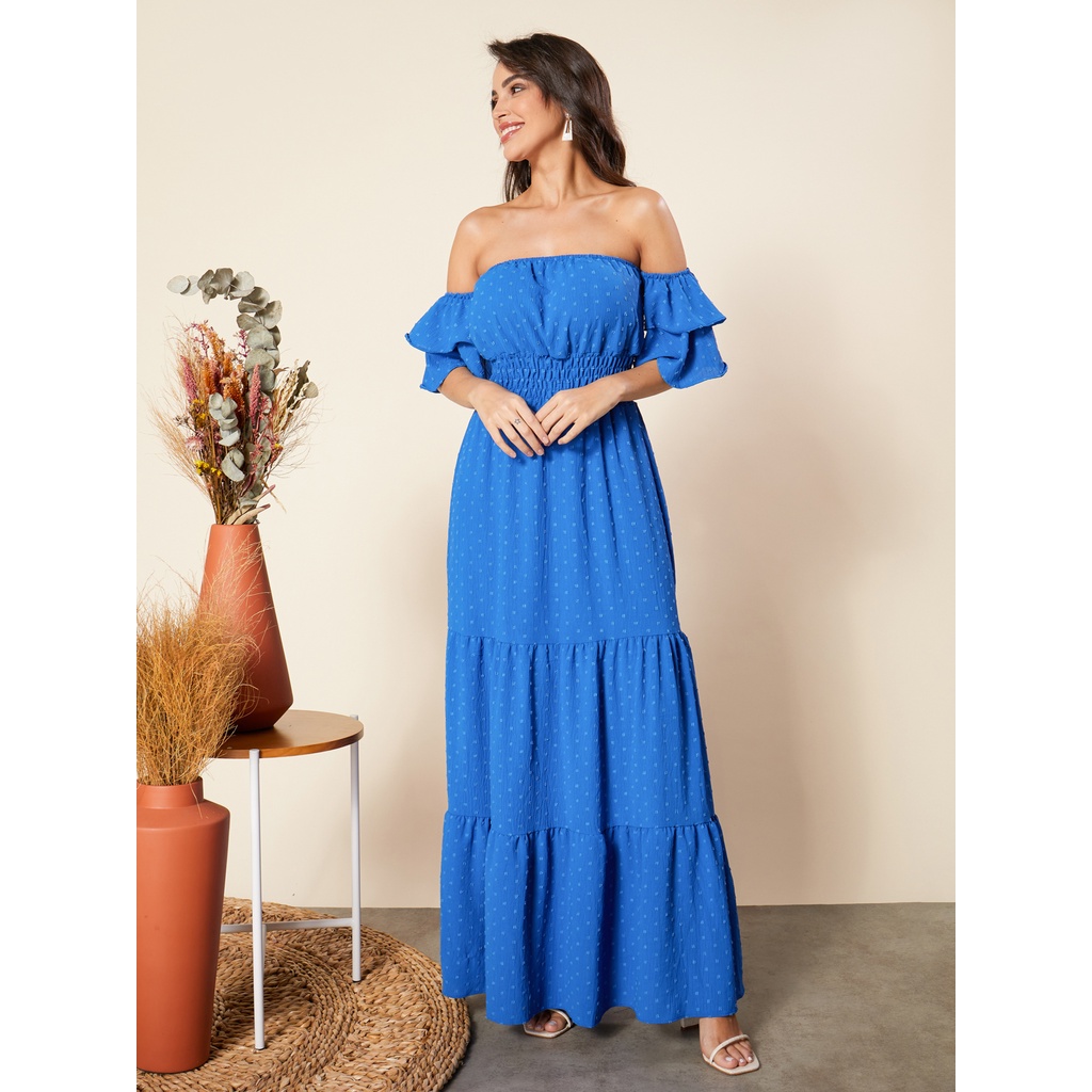 Vestido Longo Modelo Ciganinha com Bojo e Elastico abaixo do busto | Shopee Brasil