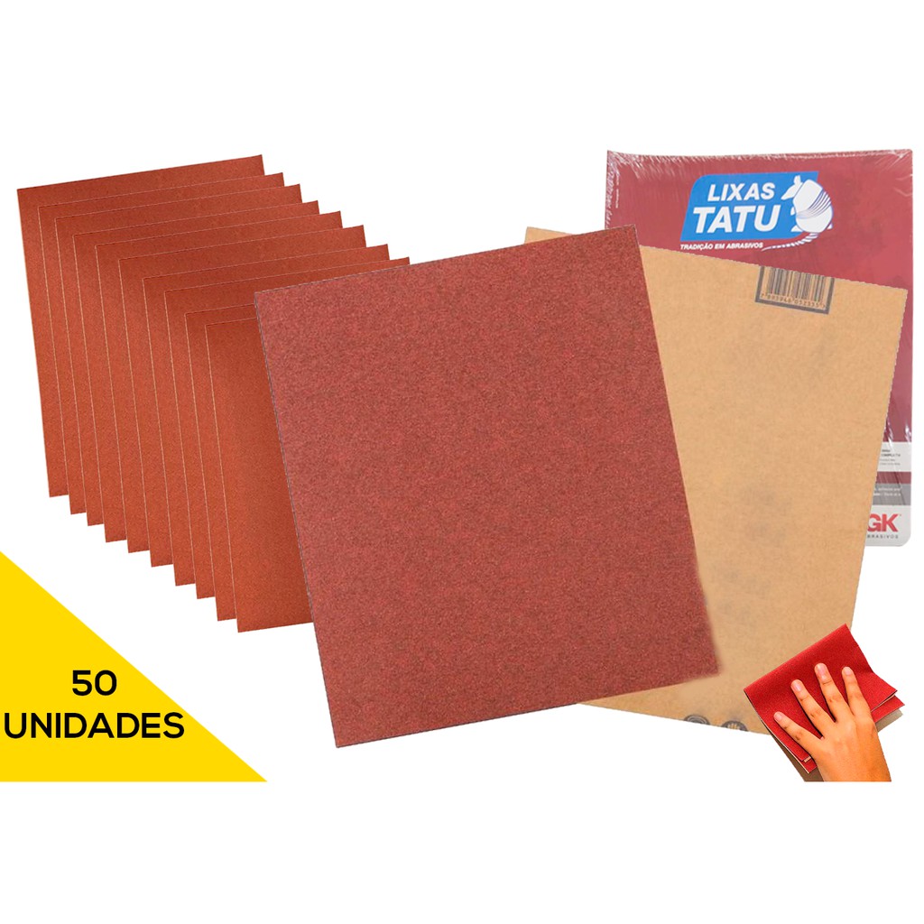 Kit Jogo de Lixa Para Massa Parede 60 A 220 Lixas 50 unidades Tatu ...