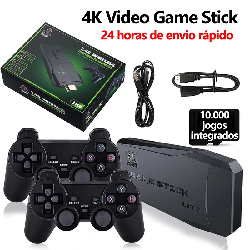 Console de Videogame Sem Fio 4K HD 10000 Jogos Clássicos Game stick ...