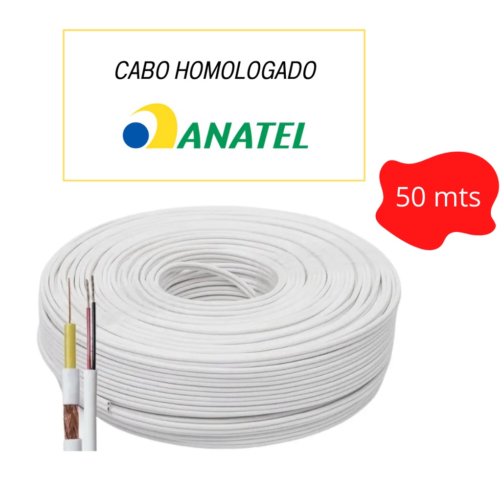 Cabo Coaxial 50M P/ Câmeras- Homologado Anatel 80% Malha-4mm | Shopee ...