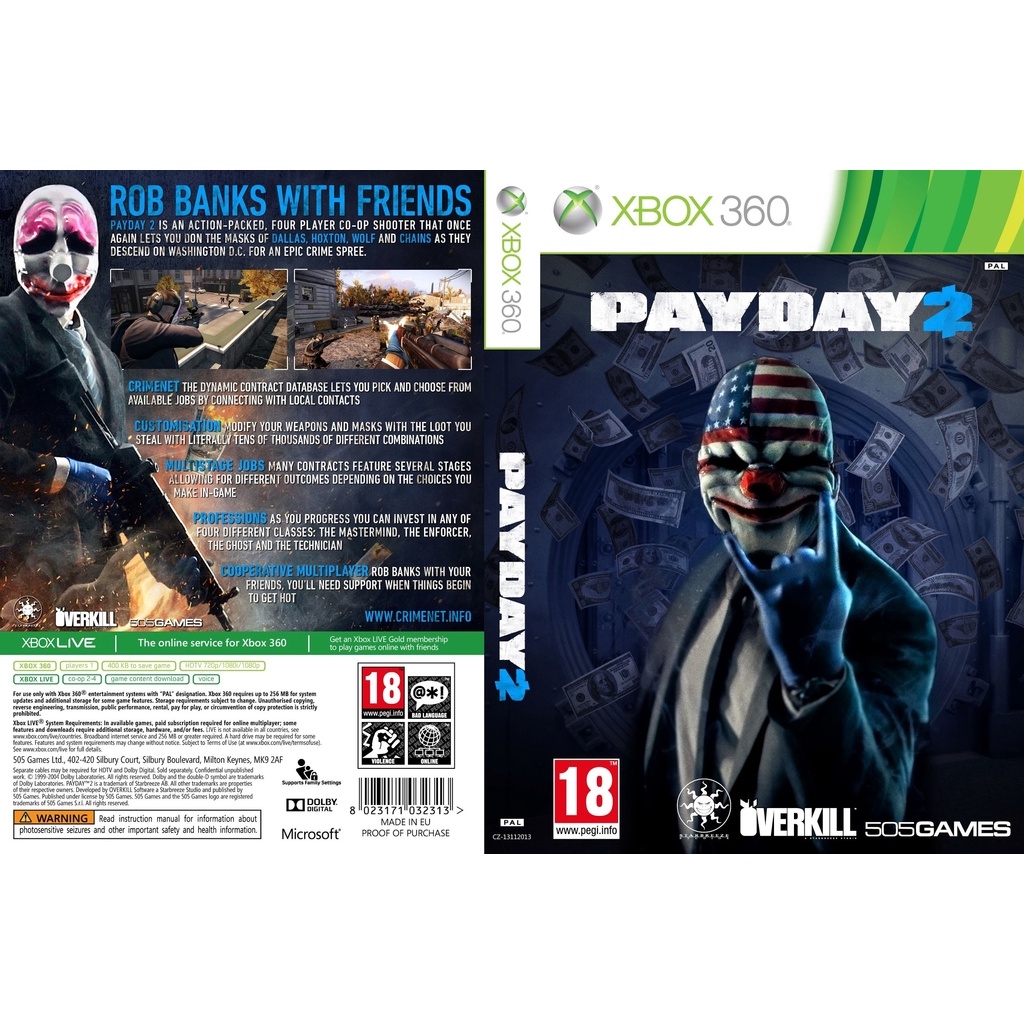Payday 2 P/ XBOX360 (LTU/LT/JTAG/RGH) | Shopee Brasil