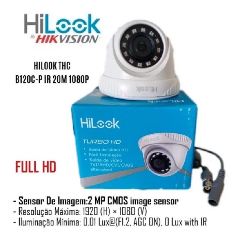 Câmera De Segurança Hilook Dome 2mp 1080p Fhd Thc T120 Pc 2 8mm 20m