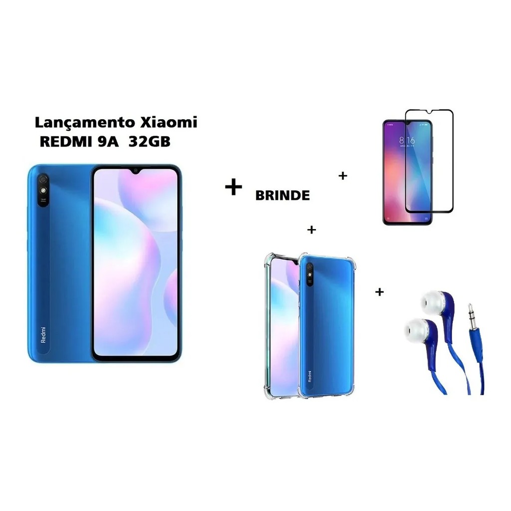 Celular Xiaomi Redmi 9a Azul 32gb 2gb + Original e lacrado + BRINDE *Fone + Película e Capa Anti ...