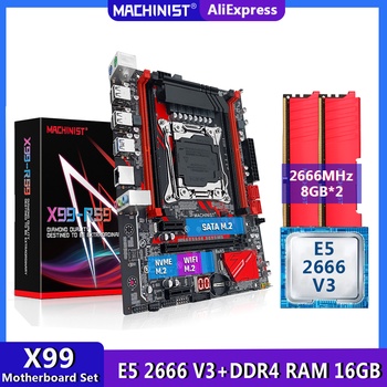 X99 machinista kit placa-mãe lga 2011-3 conjunto xeon e5 2666 v3 processador central 16g (2*8g ...