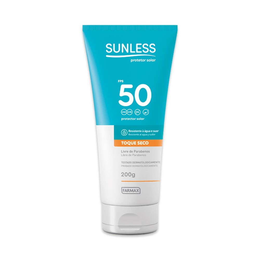 Protetor Solar Sunless FPS 50 Toque Seco 200g Farmax | Shopee Brasil