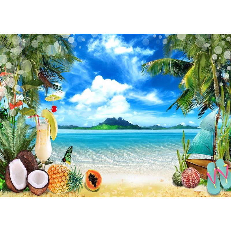 Painel de Festa em Tecido Sublimado 3d Linda Ilha Tropical | Shopee Brasil