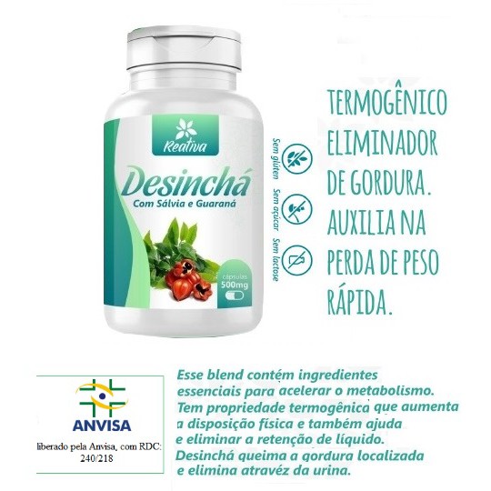 Desincha 60 cápsulas 500 mg Reativa | Shopee Brasil
