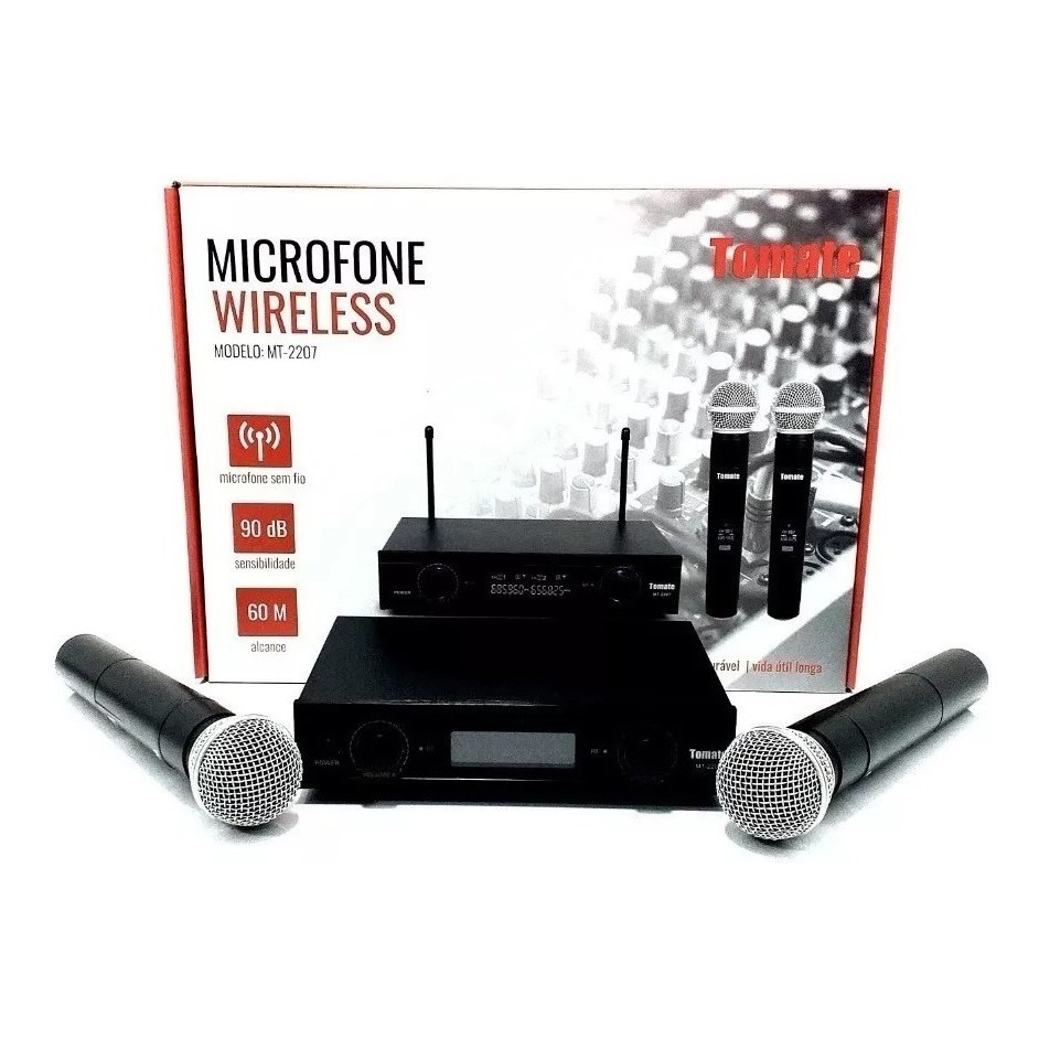 Kit 2 Microfone sem Fio Wireless 60 Metros Duplo Uhf Tomate MT-2207 ...