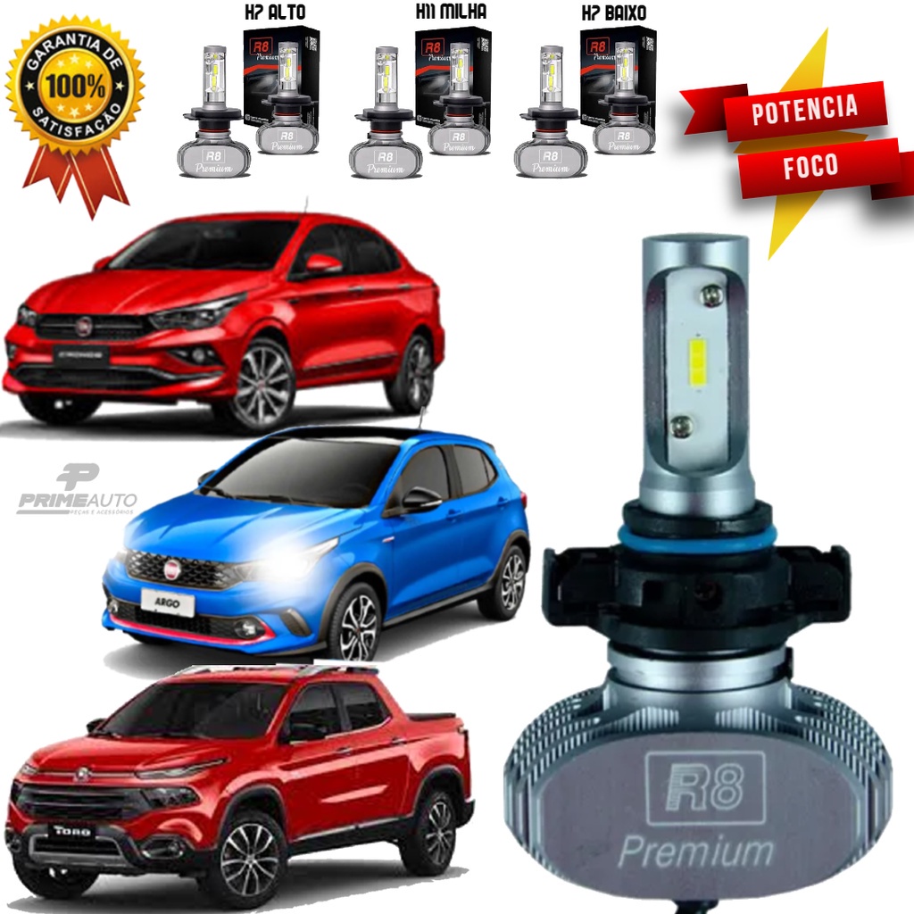 Kit Ultraled Farol Alto Baixo Milha Fiat Cronos Toro Argo R8 Premium ...