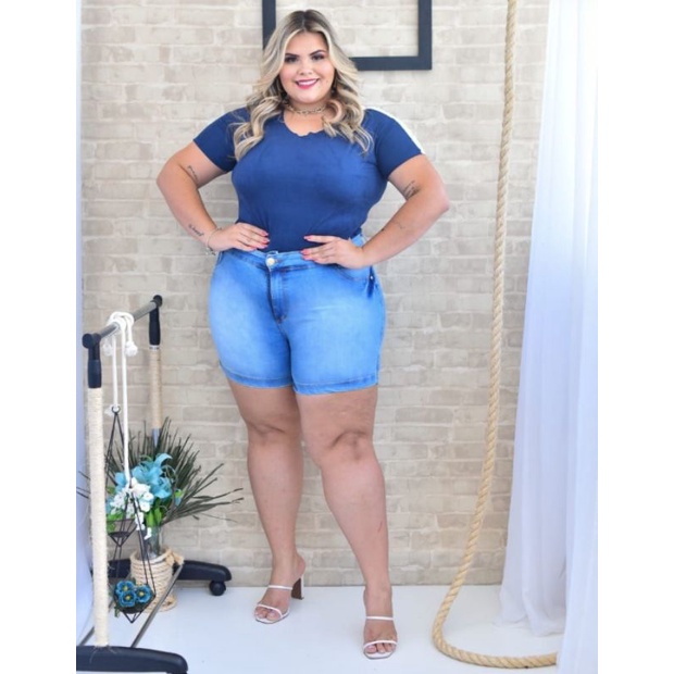 Bermuda Jeans levanta bumbum com lycra | Shopee Brasil