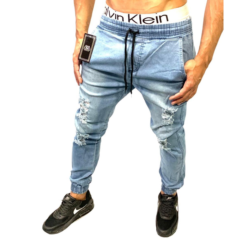 Calça Jeans Masculina Rasgado Jogger Clara Barata Shopee Brasil