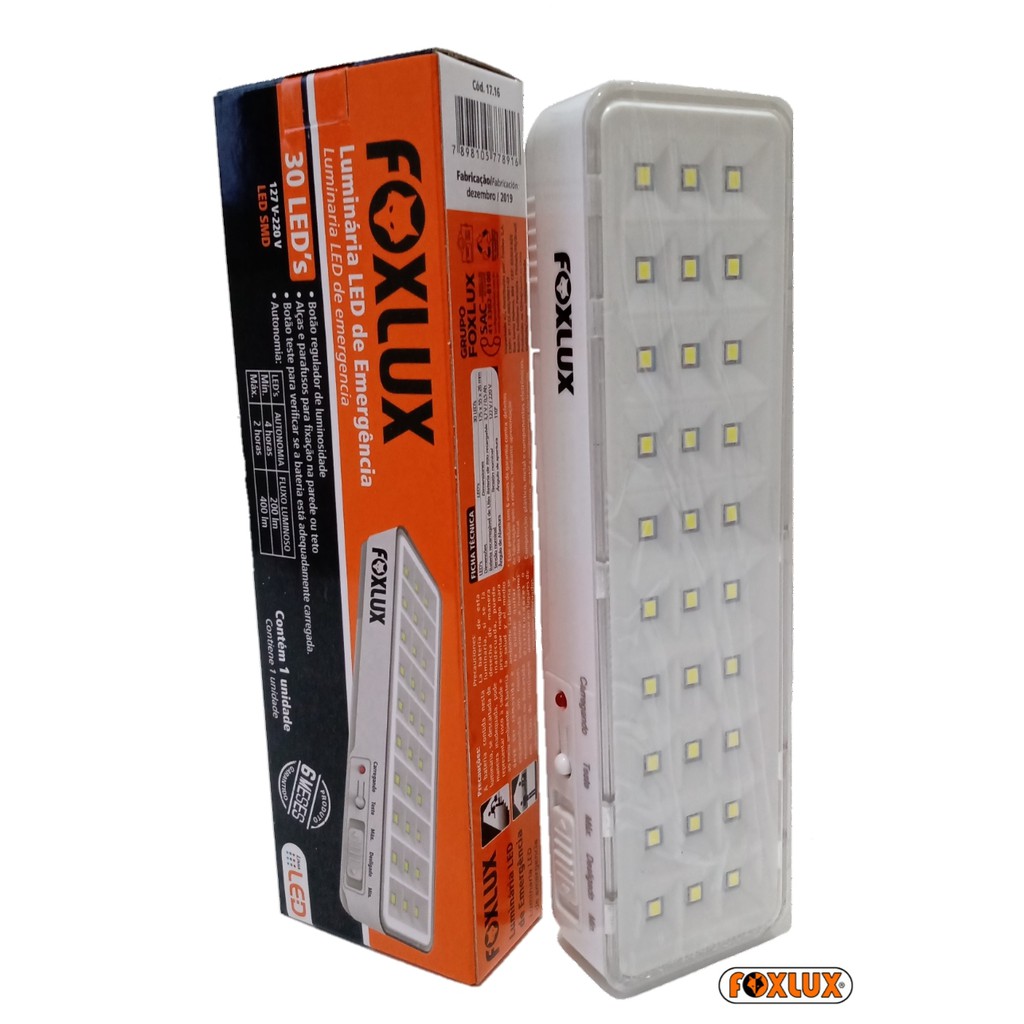 Luz de Emergência Foxlux 30 leds Slim 127v Led SMD | Shopee Brasil