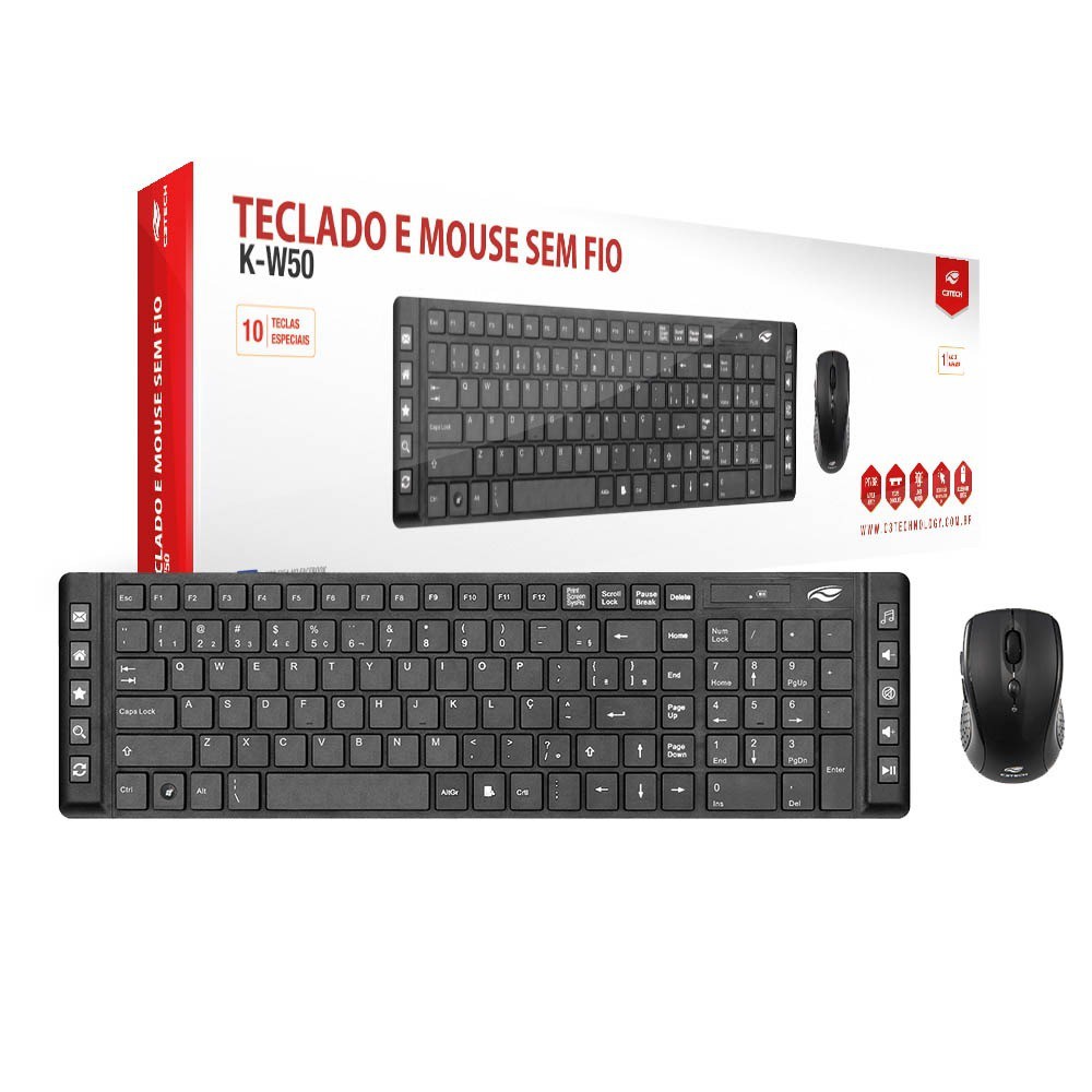 KIT TECLADO E MOUSE SEM FIO C3 TECH K-W50 PRETO | Shopee Brasil