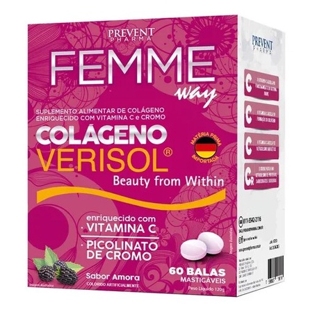Colágeno Verisol C/60 Balas Goma Sabor Amora Prevent Pharma | Shopee Brasil